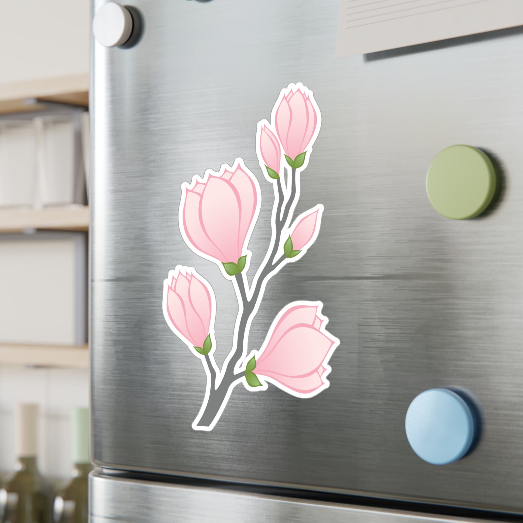 Pink Magnolia Vinyl Decals, Pretty Flower Blossom Sticker for ...