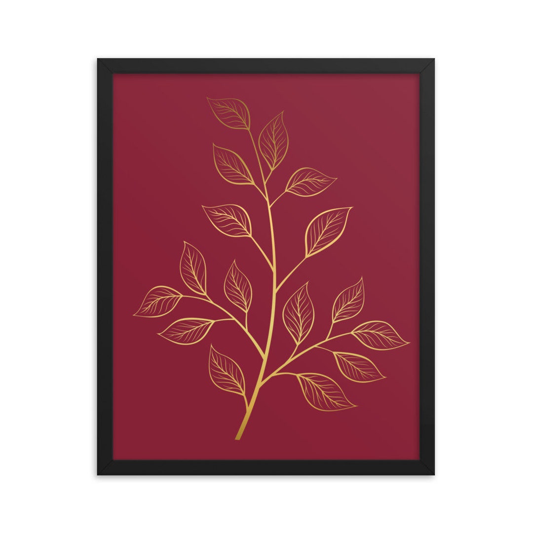 Burgundy and Gold Leaf Print Poster Autumn Botanical Wall Art - Etsy