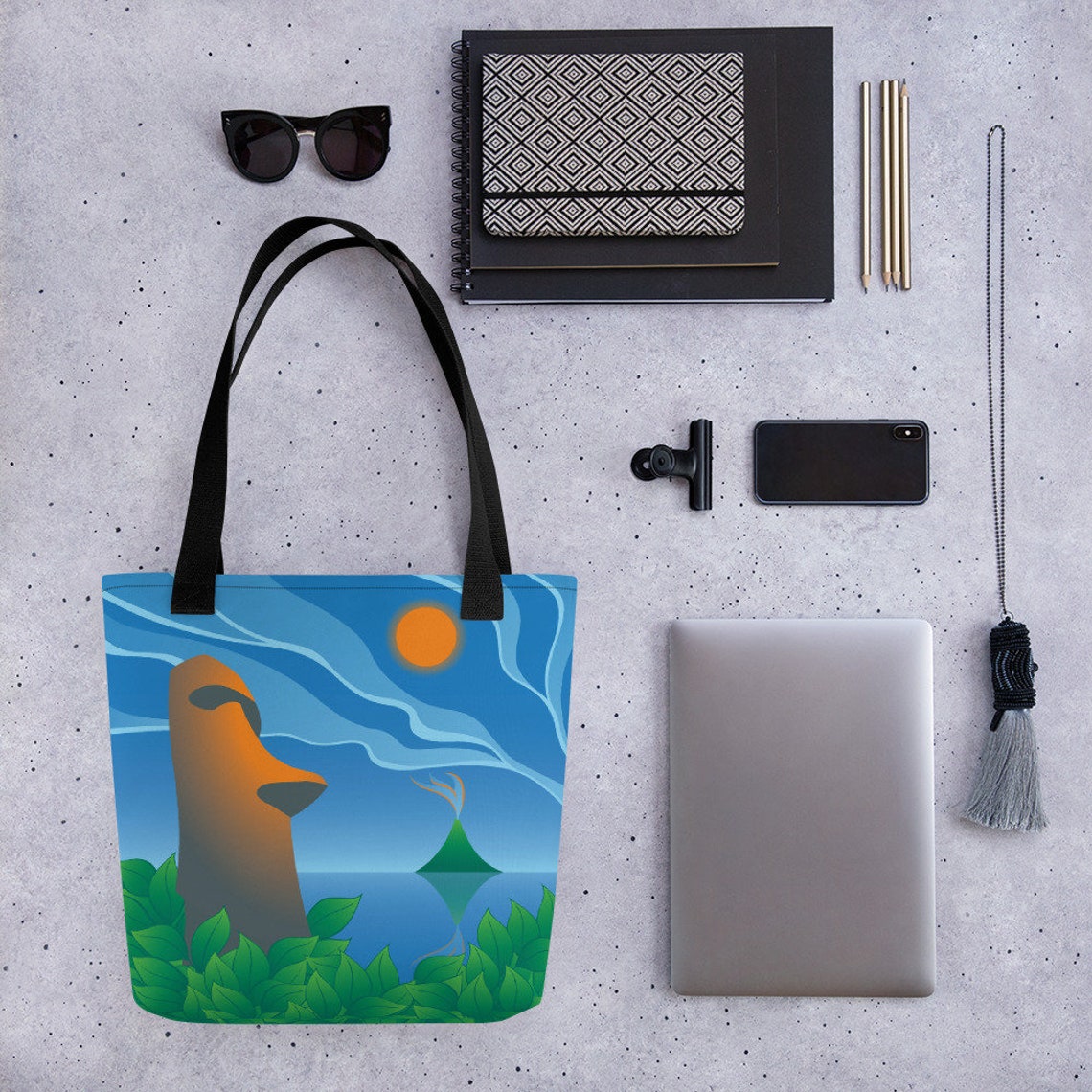 Moai Pop Art Tote Bag, Tiki Tropical Book Bag, Mid Century Reusable ...