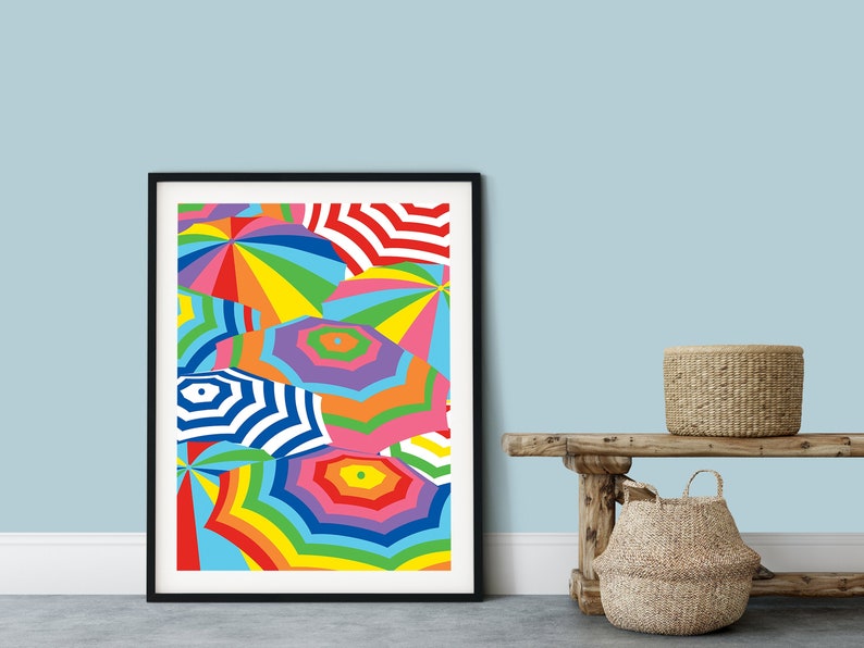 Geometric Art Print, Beach Umbrella Wall Decor, Summer Coastal Decor ...
