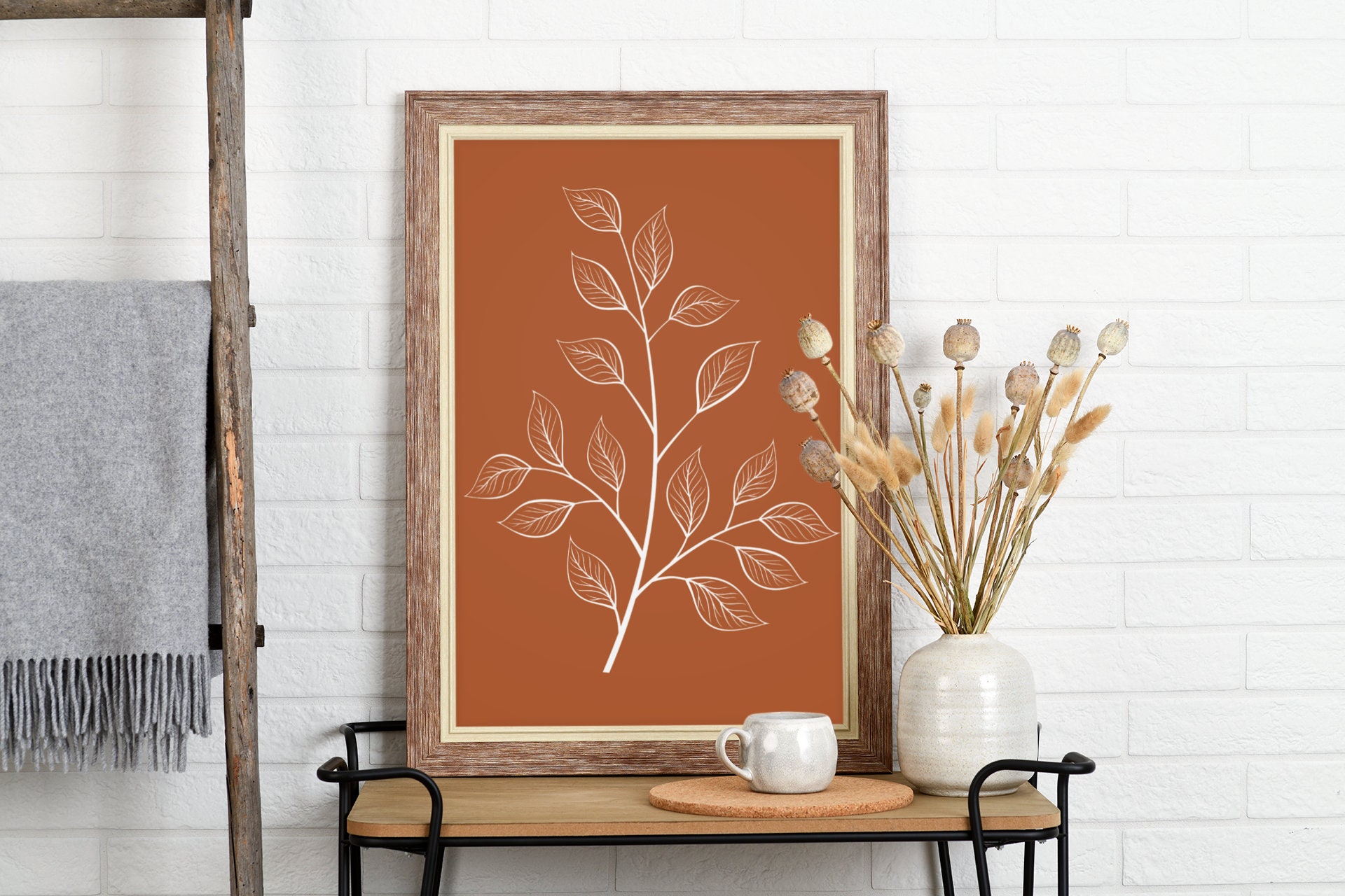 Burnt Orange Leaf Print Botanical Poster Autumn Rustic Home - Etsy