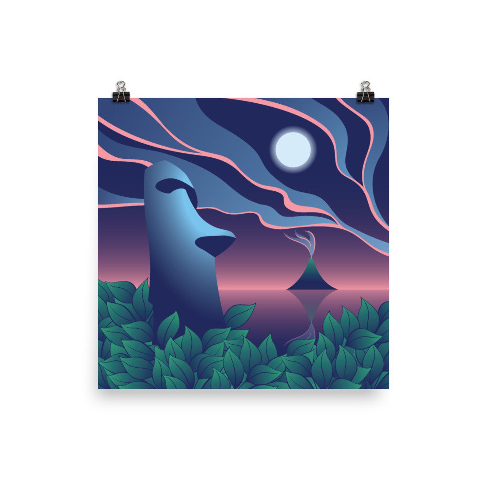 Moai Moon Art Print Tropical Retro Wall Decor Tiki Bar - Etsy