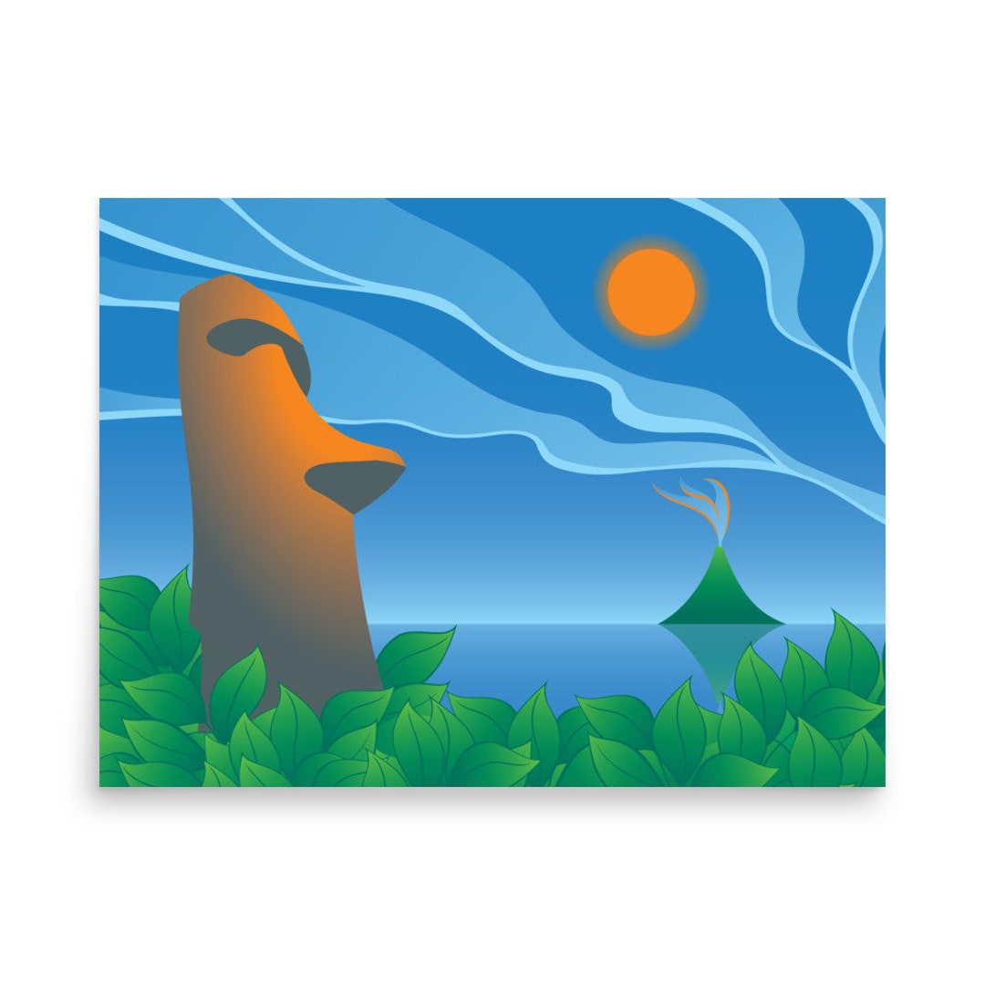 Moai Statue, Tiki Art Print, Tropical Retro Wall Decor, Tiki Bar ...