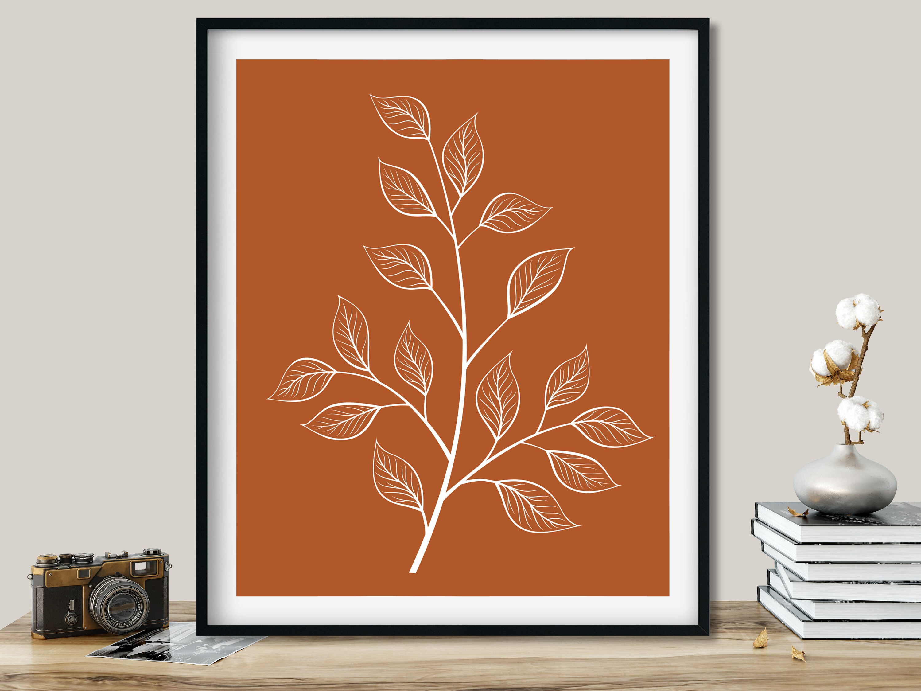 Burnt Orange Leaf Print Botanical Poster, Autumn Rustic Home Decor ...