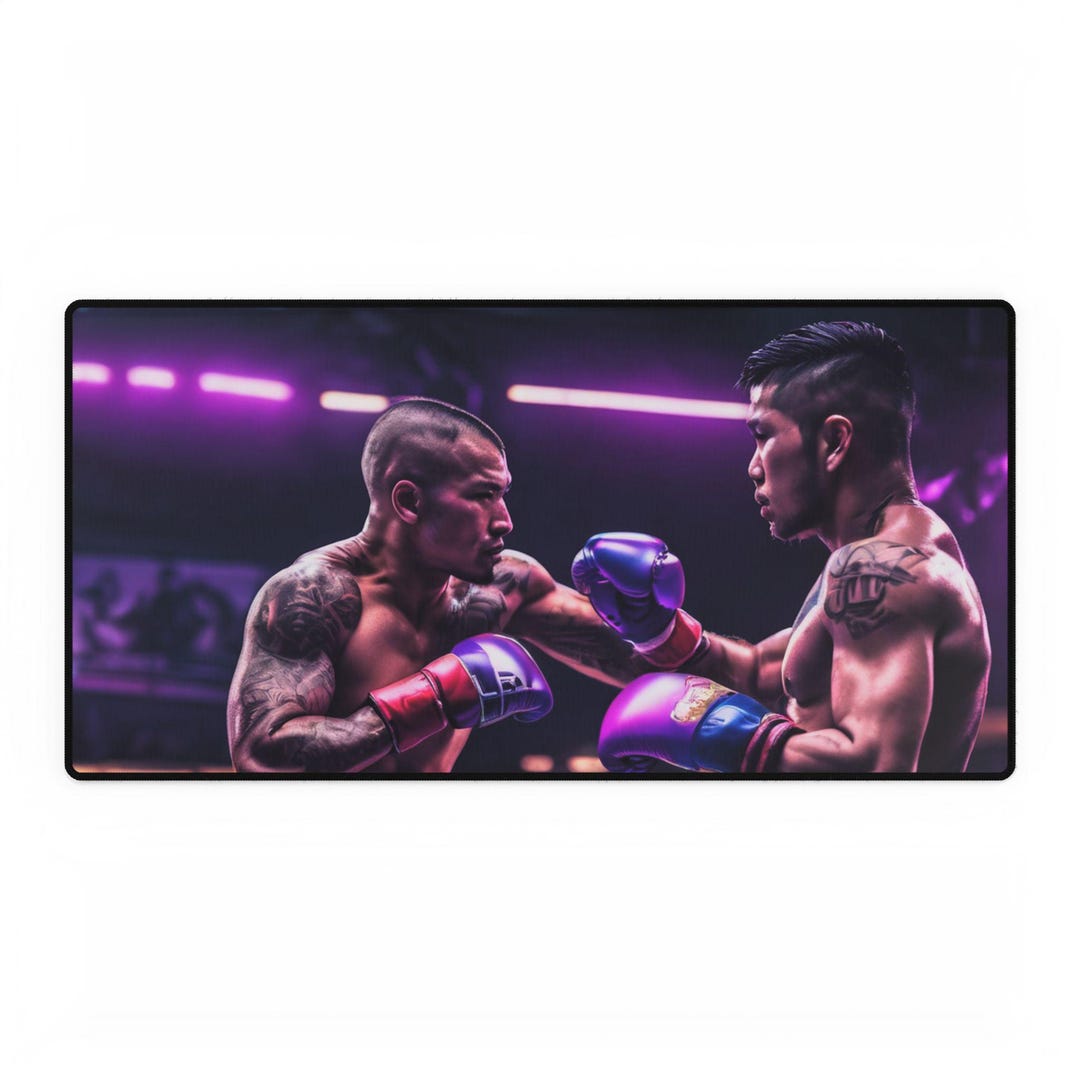 Boxing Match Desk Mat - Vibrant Neon Lights Desk Pad, Fight Fans ...