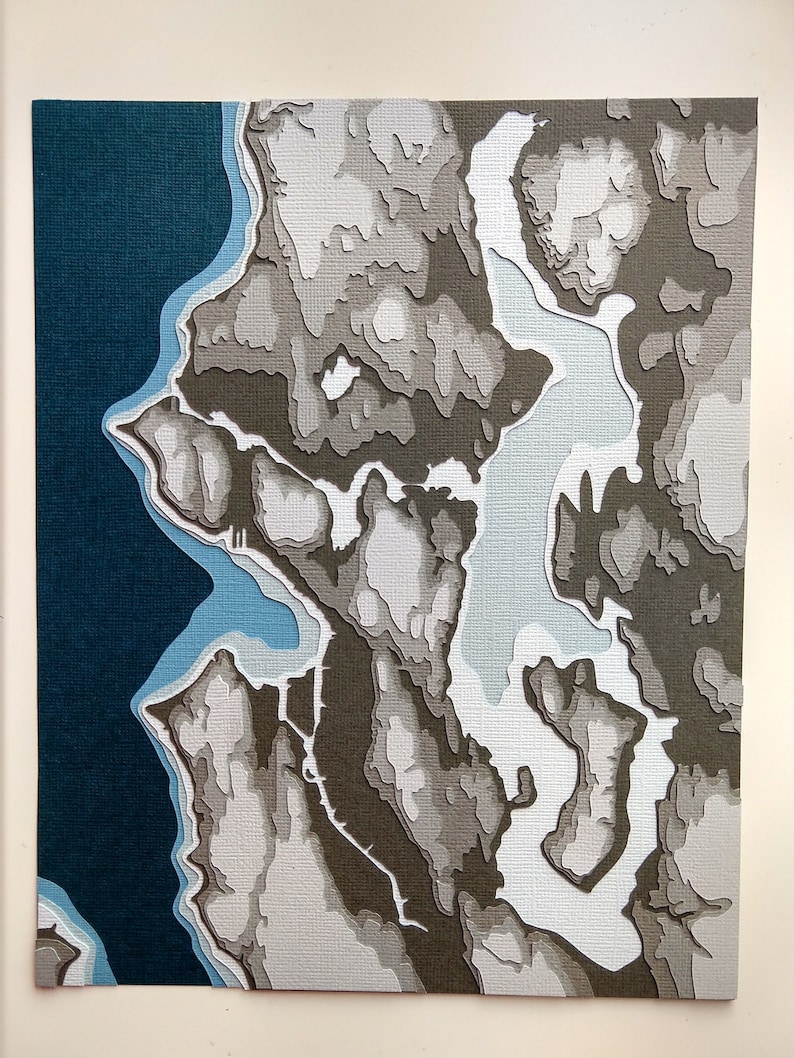 Seattle W/ Topography Original 8 X 10 Papercut Art | Etsy