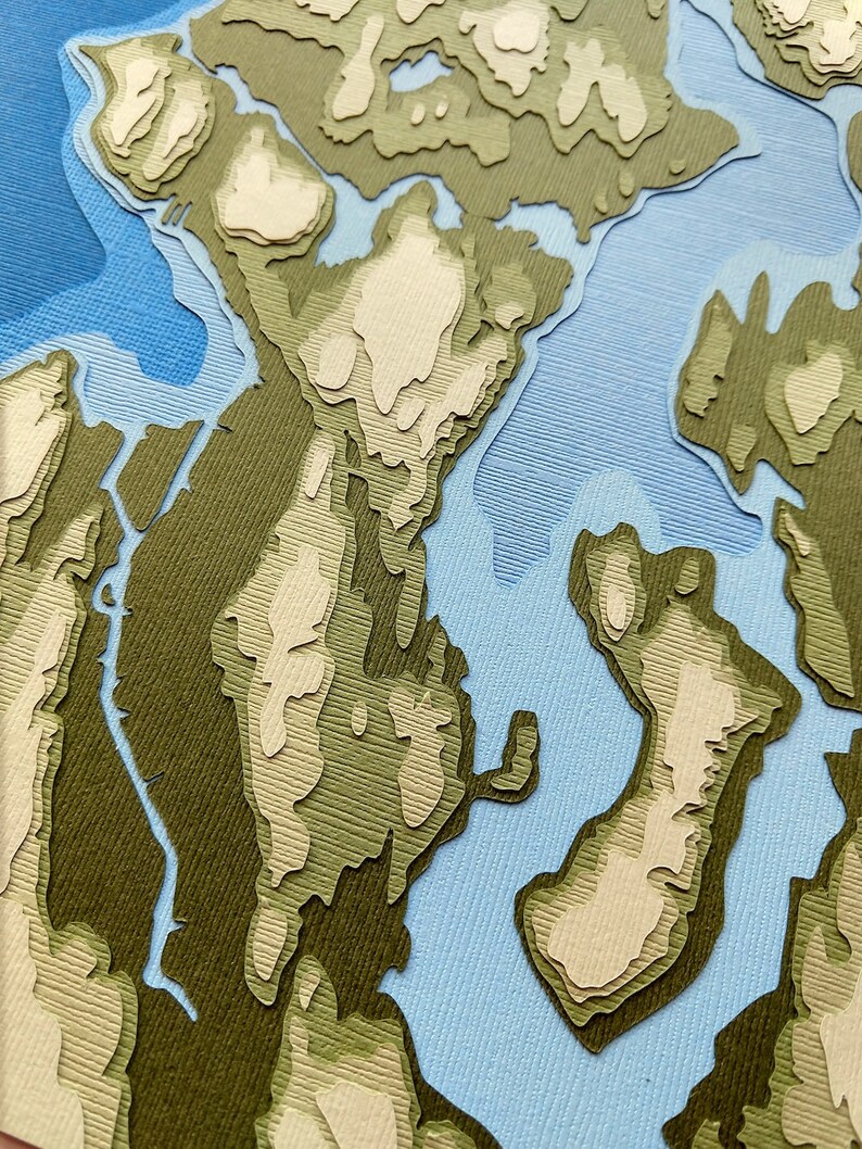 Seattle W/ Topography Original 8 X 10 Papercut Art | Etsy