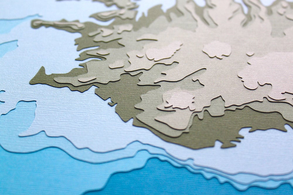 Iceland W/ Topography - Original 8 X 10 Papercut Art - Etsy