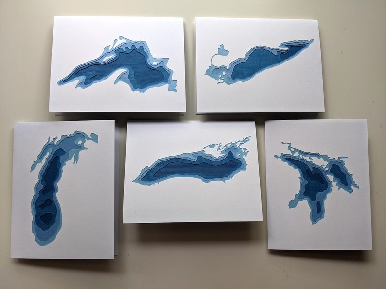 The Great Lakes - 5 Papercut Cards - Etsy