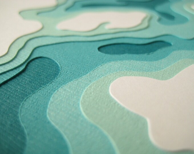 Topography in Aqua No. 81 8 X 10 Original Papercut - Etsy