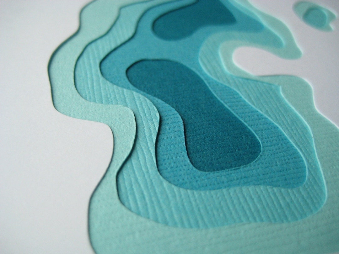 Topography in Aqua - One Handcut Card - Etsy