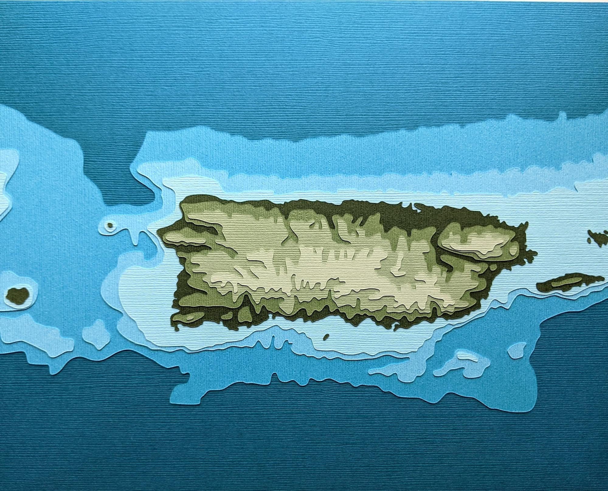 Puerto Rico With Topography - 8 X 10" Layered Papercut Art - Etsy