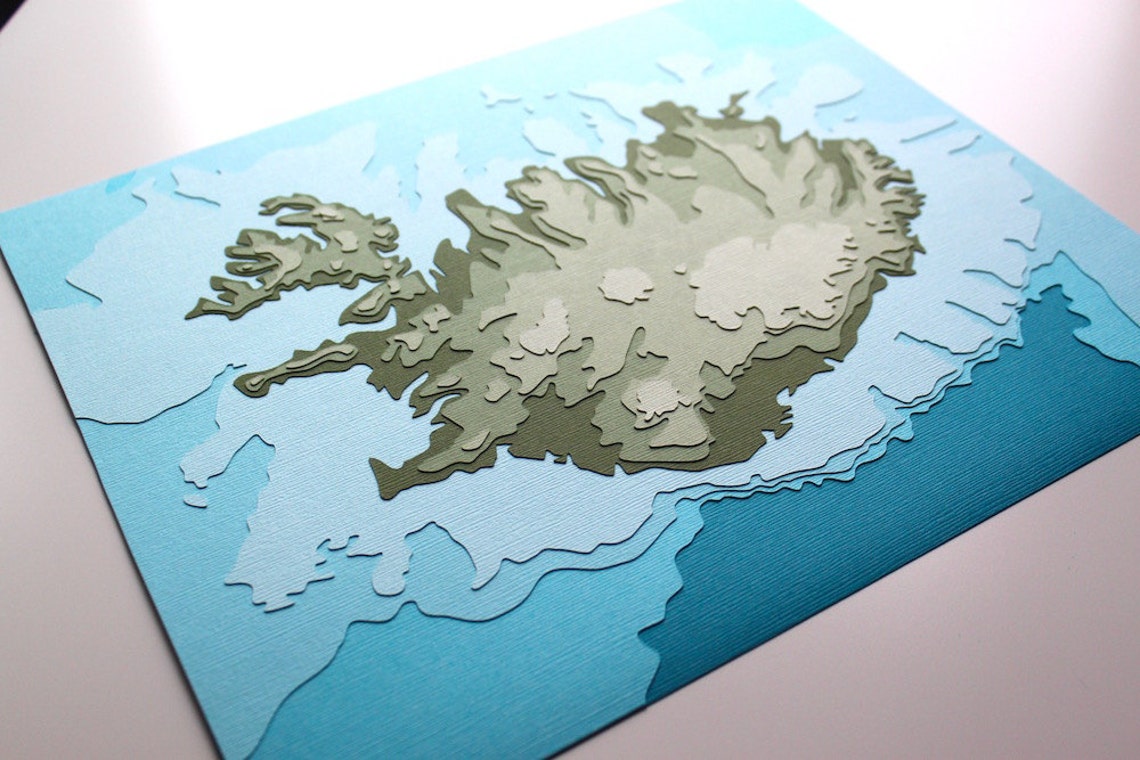 Iceland W/ Topography - Original 8 X 10 Papercut Art - Etsy