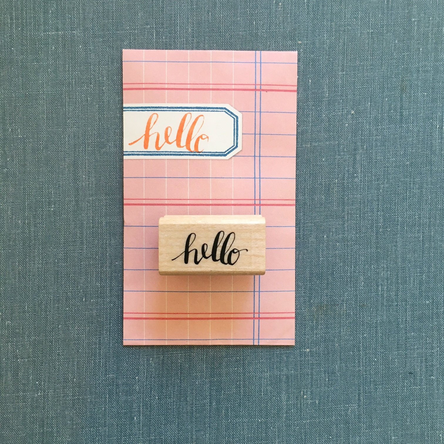 Hello Stamp Hello Calligraphy Stamp Hand Lettered Rubber | Etsy