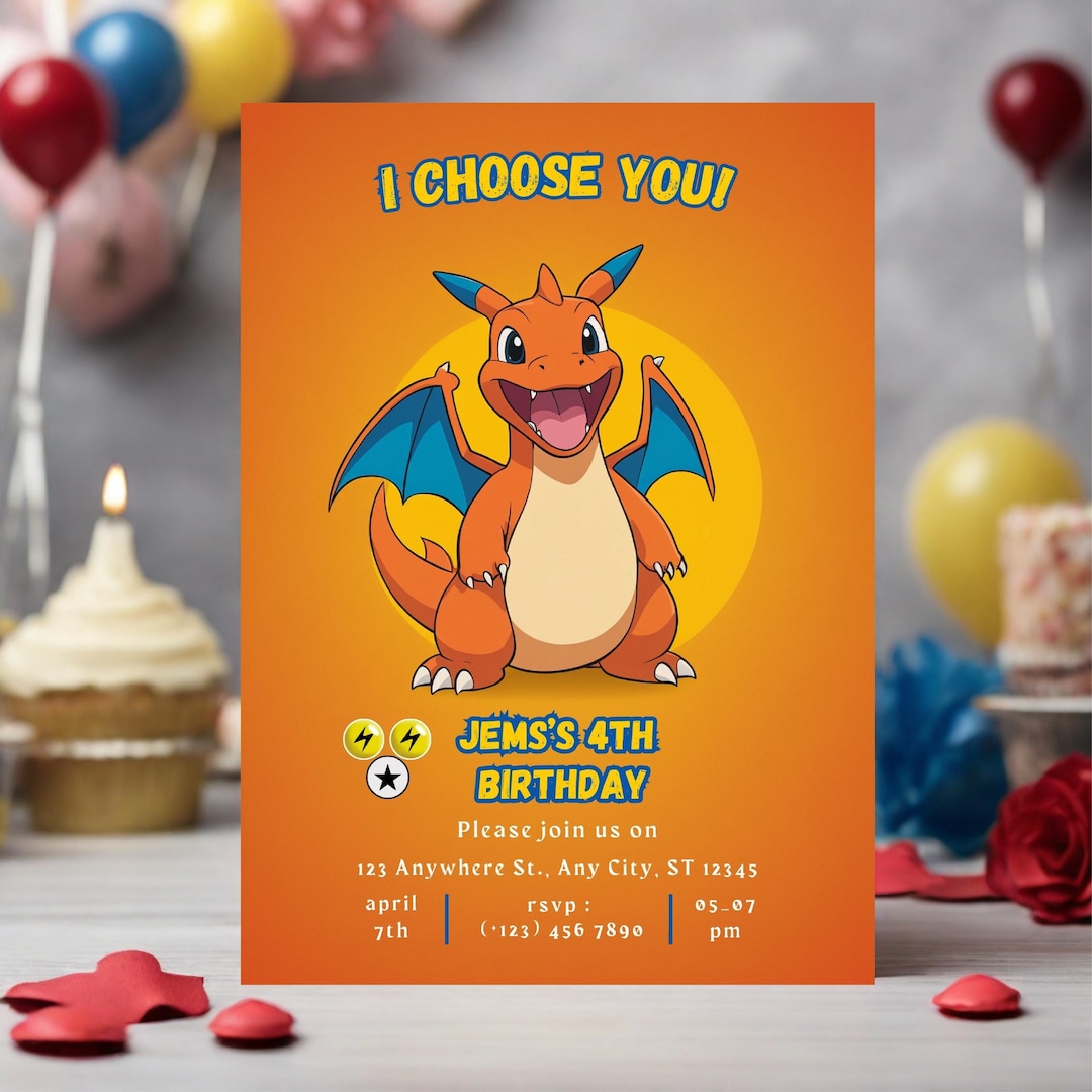 Pokemon Birthday Invitation Pokemon Evite Printable Charizard Card ...