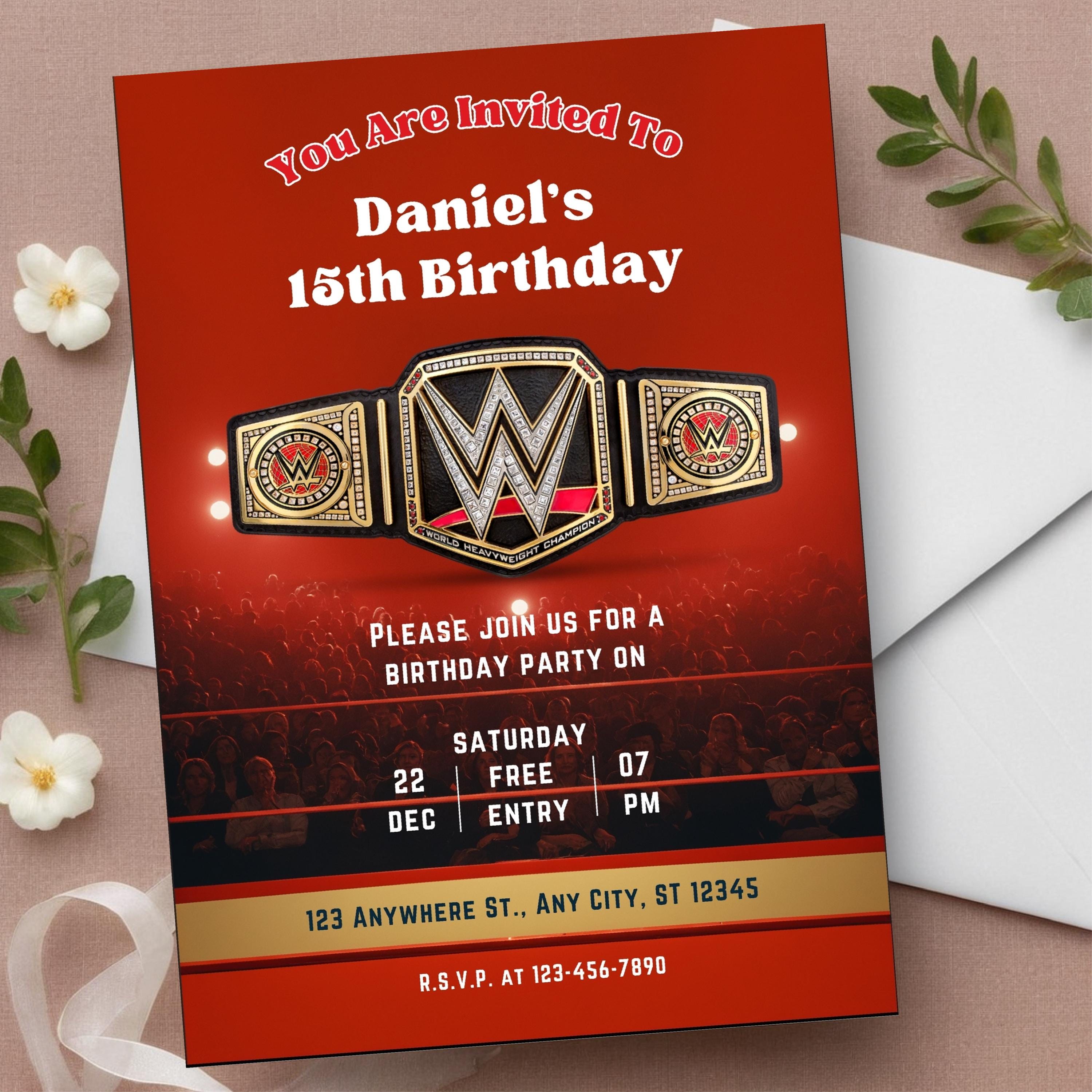 WWE Birthday Invitation Wrestling Birthday Invitation Wrestling ...