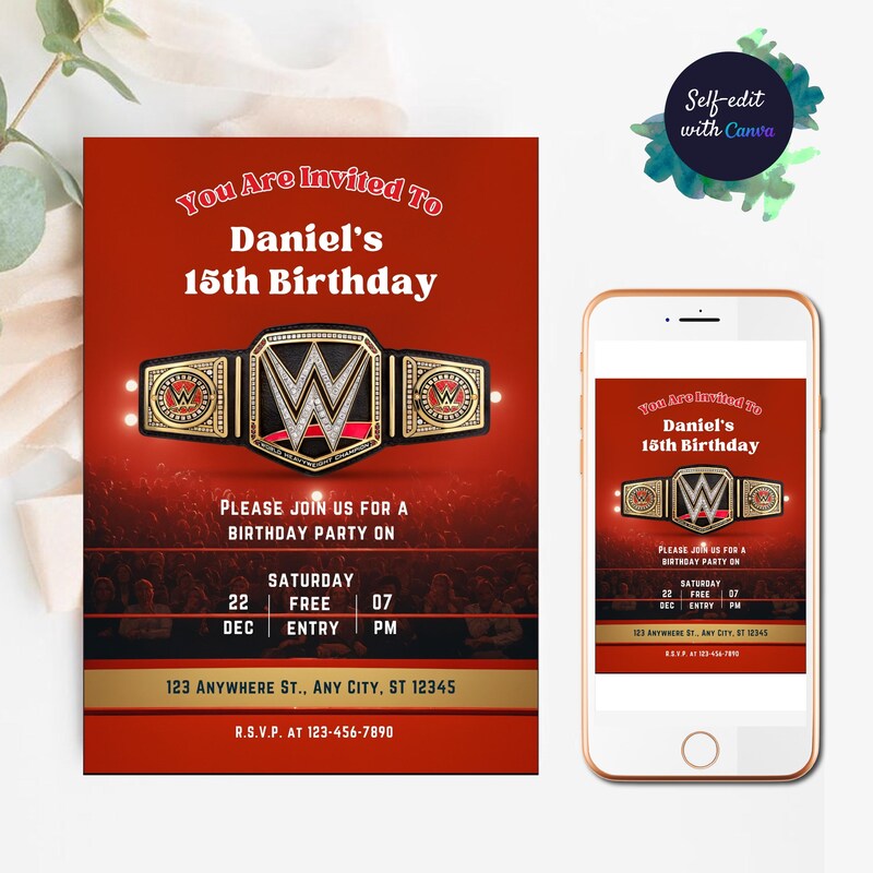 Wwe Birthday Invitations - Etsy