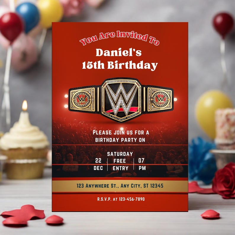 WWE Birthday Invitation Wrestling Birthday Invitation Wrestling ...