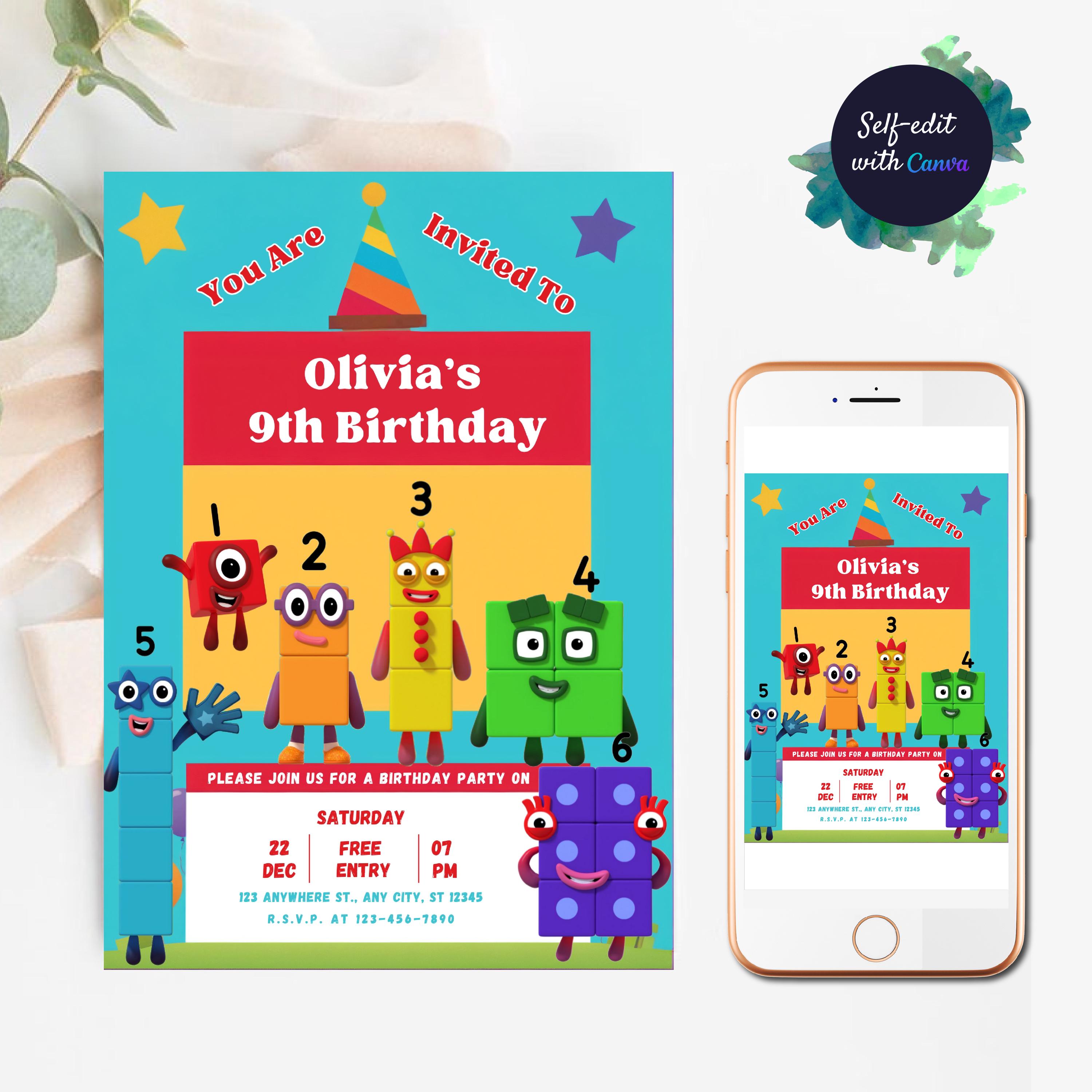 Numberblocks Birthday Invitation Number Blocks Invitation Numberblocks ...