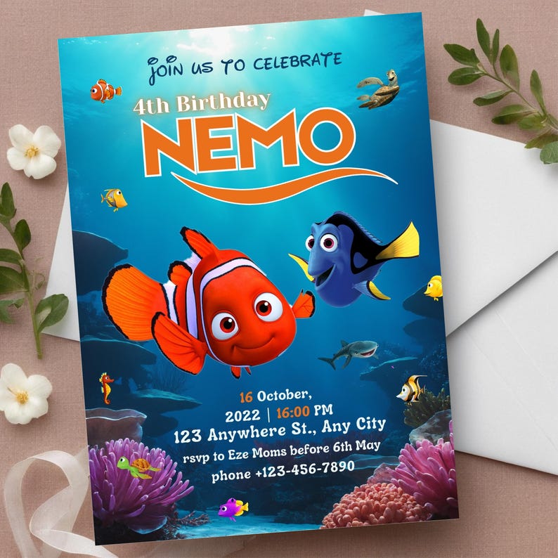 Finding Nemo Birthday Invitation Party Nemo Invitation Birthday Dory ...
