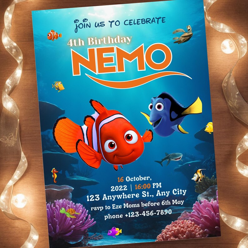 Finding Nemo Birthday Invitation Party Nemo Invitation Birthday Dory ...