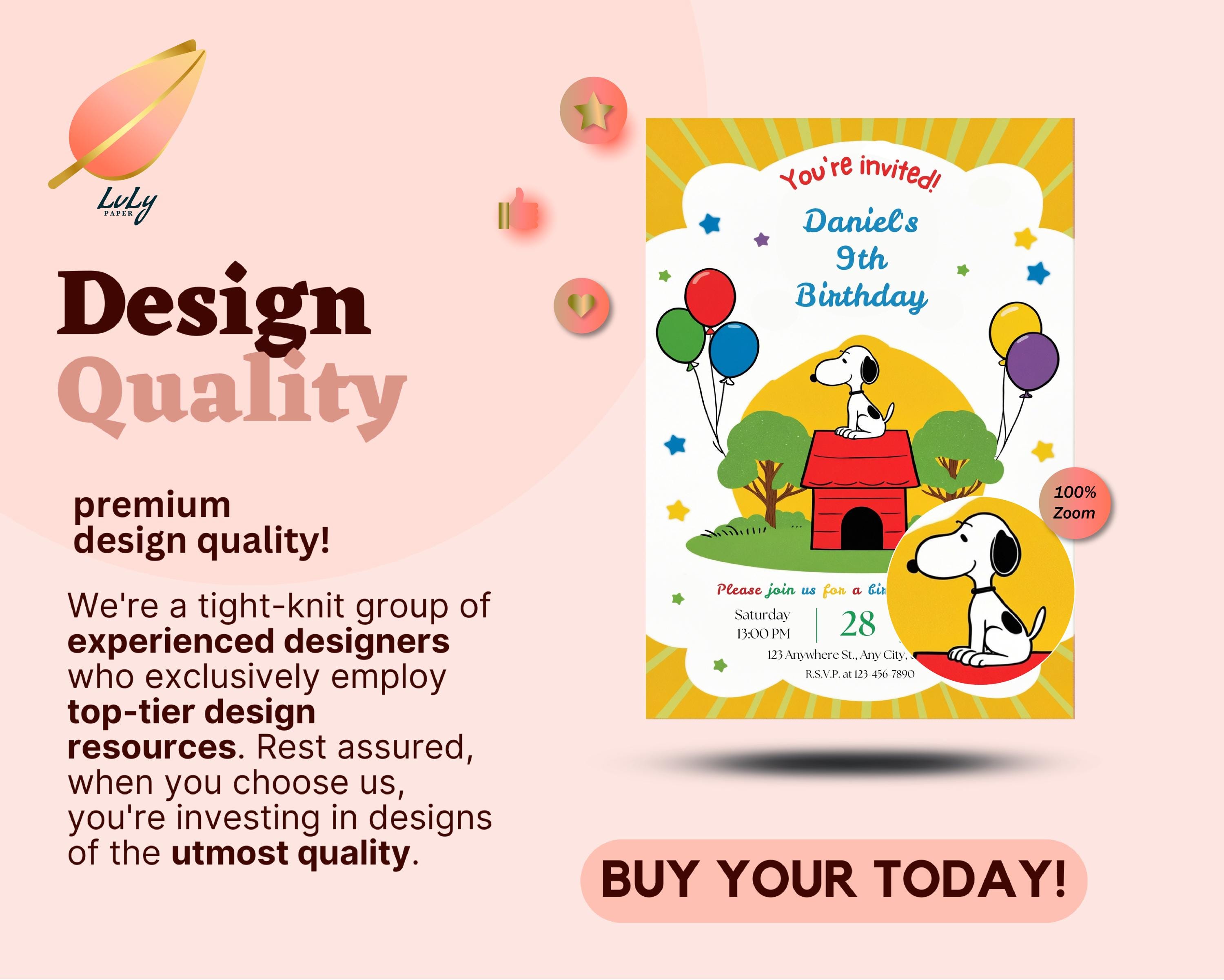 Editable Snoopy Birthday Invitation Snoopy Invitation Birthday Party ...
