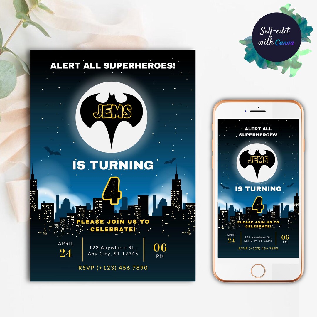 Superhero Birthday Invitation Super Hero Invitation Bat Man Birthday ...