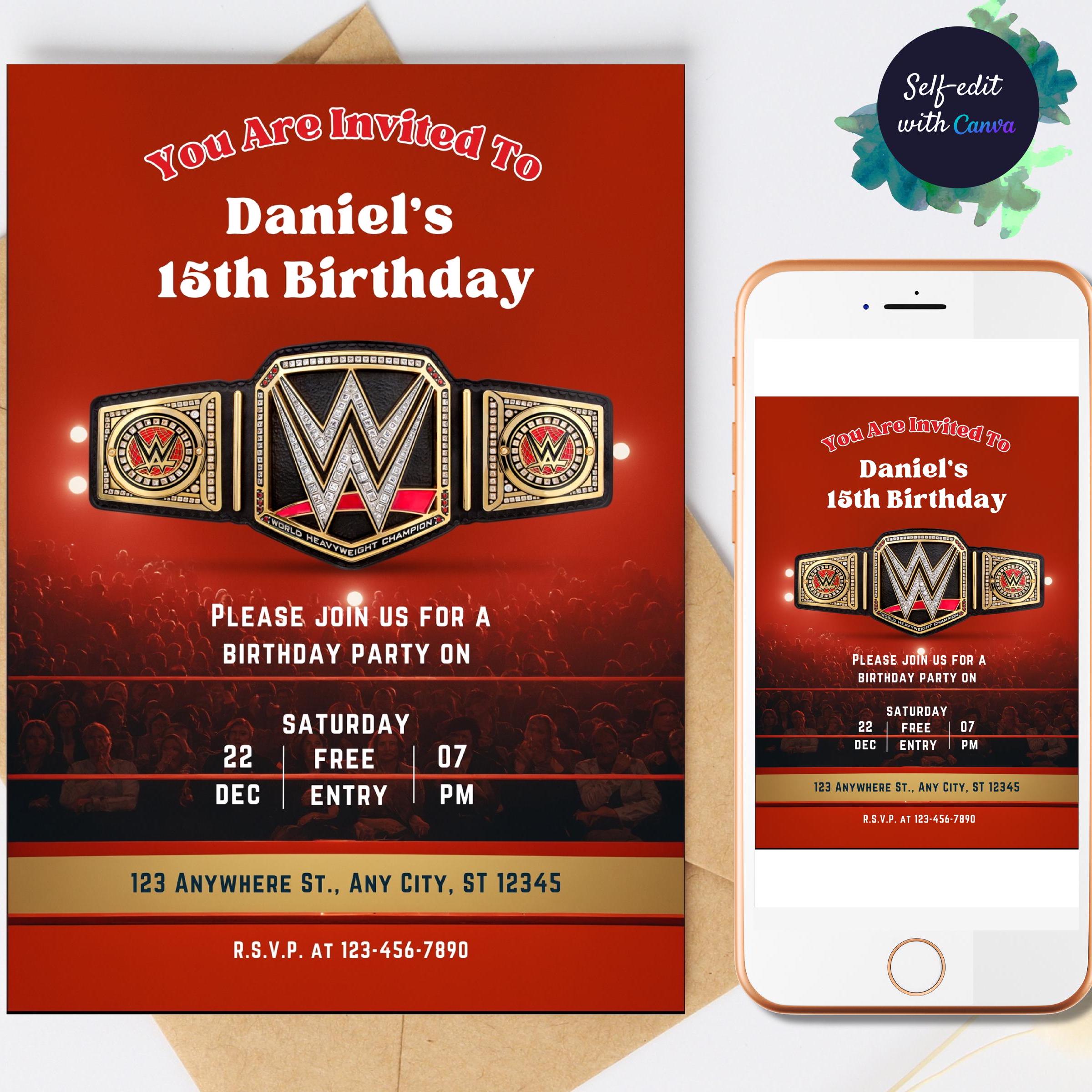 WWE Birthday Invitation Wrestling Birthday Invitation Wrestling ...