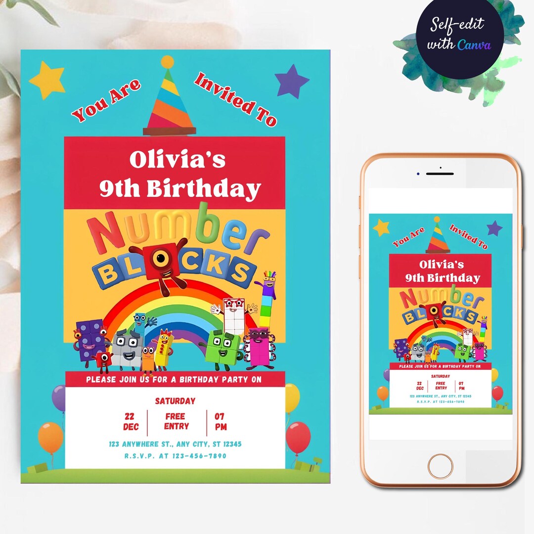 Numberblocks Birthday Invitation Number Blocks Invitation Numberblocks ...