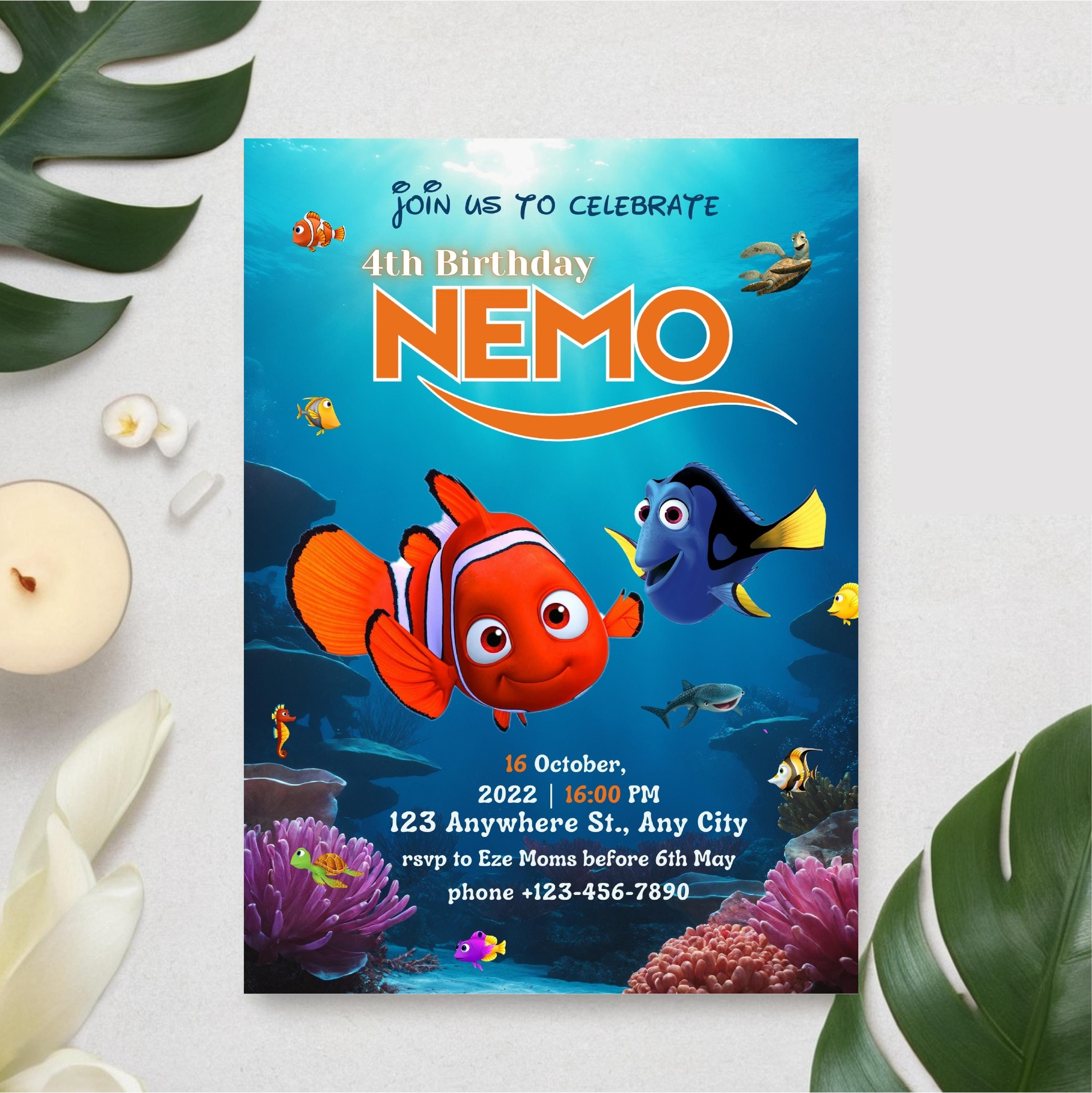 Finding Nemo Birthday Invitation Party Nemo Invitation Birthday Dory ...