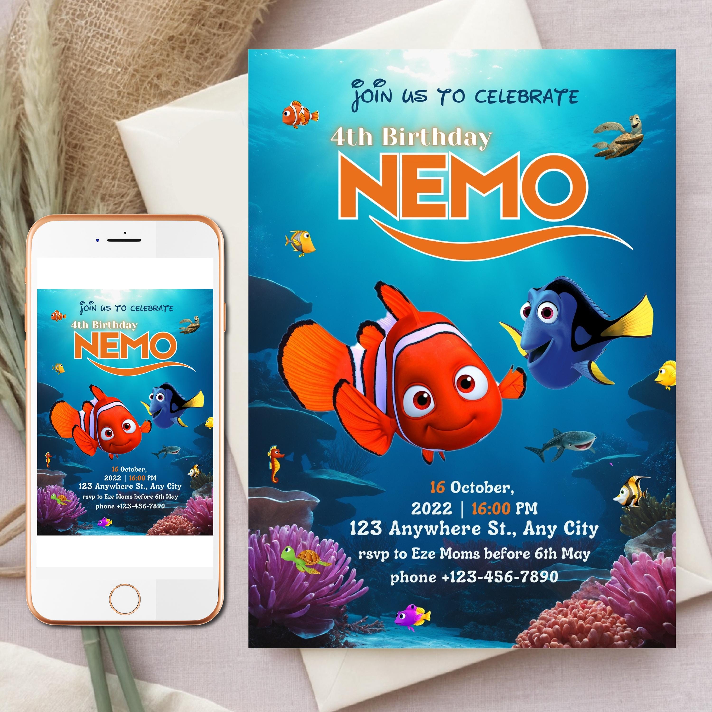 Finding Nemo Birthday Invitation Party Nemo Invitation Birthday Dory ...