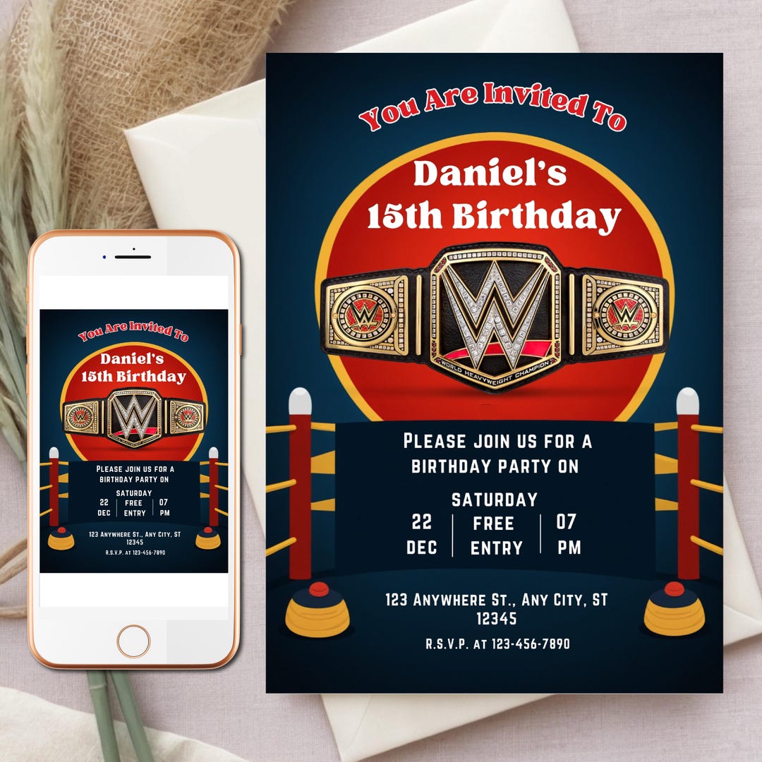 Wrestling Birthday Invitation WWE Birthday Invitation Wrestling ...