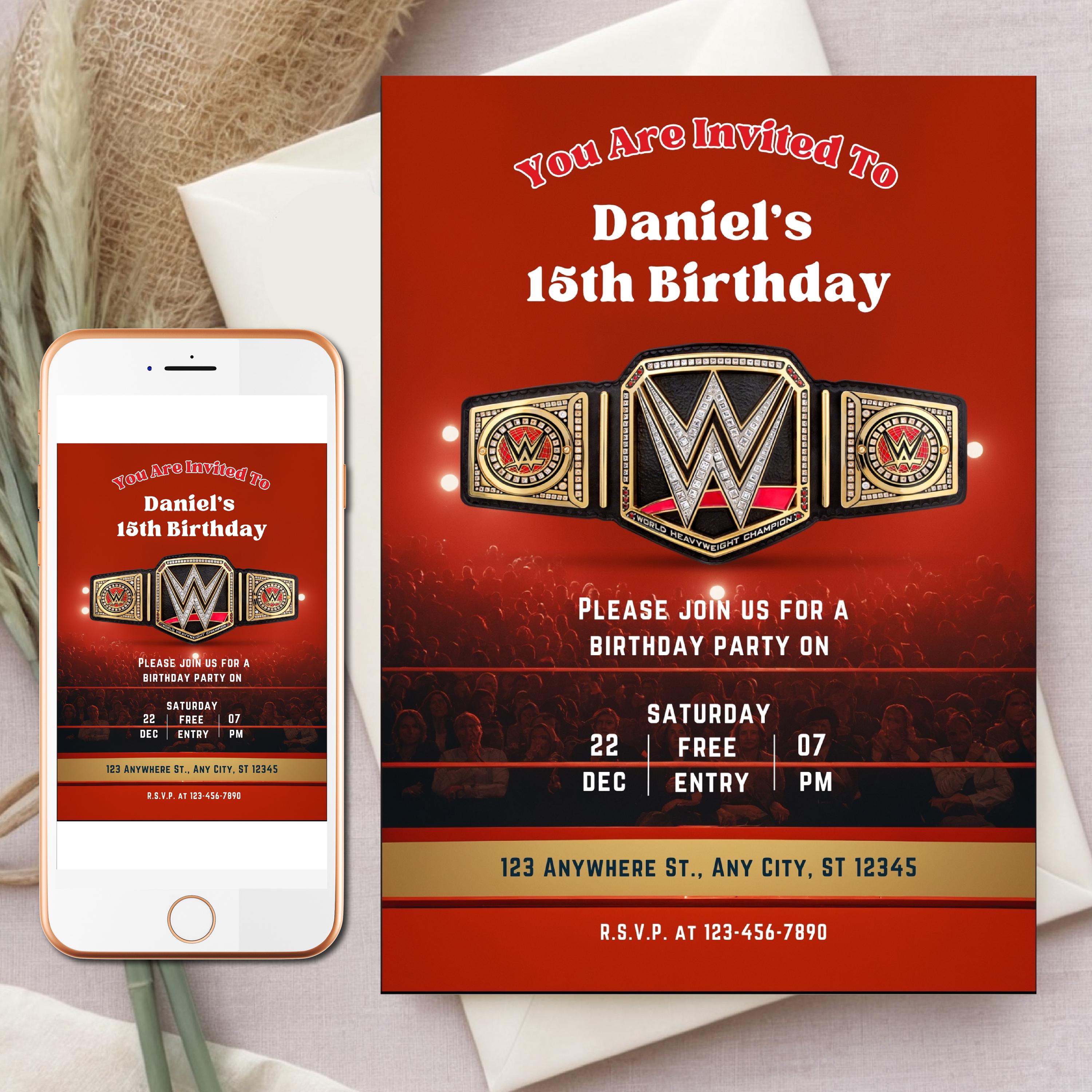 WWE Birthday Invitation Wrestling Birthday Invitation Wrestling ...
