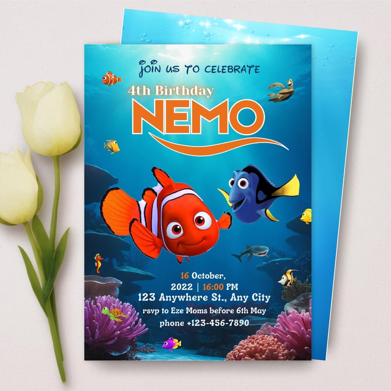 Finding Nemo Birthday Invitation Party Nemo Invitation Birthday Dory ...