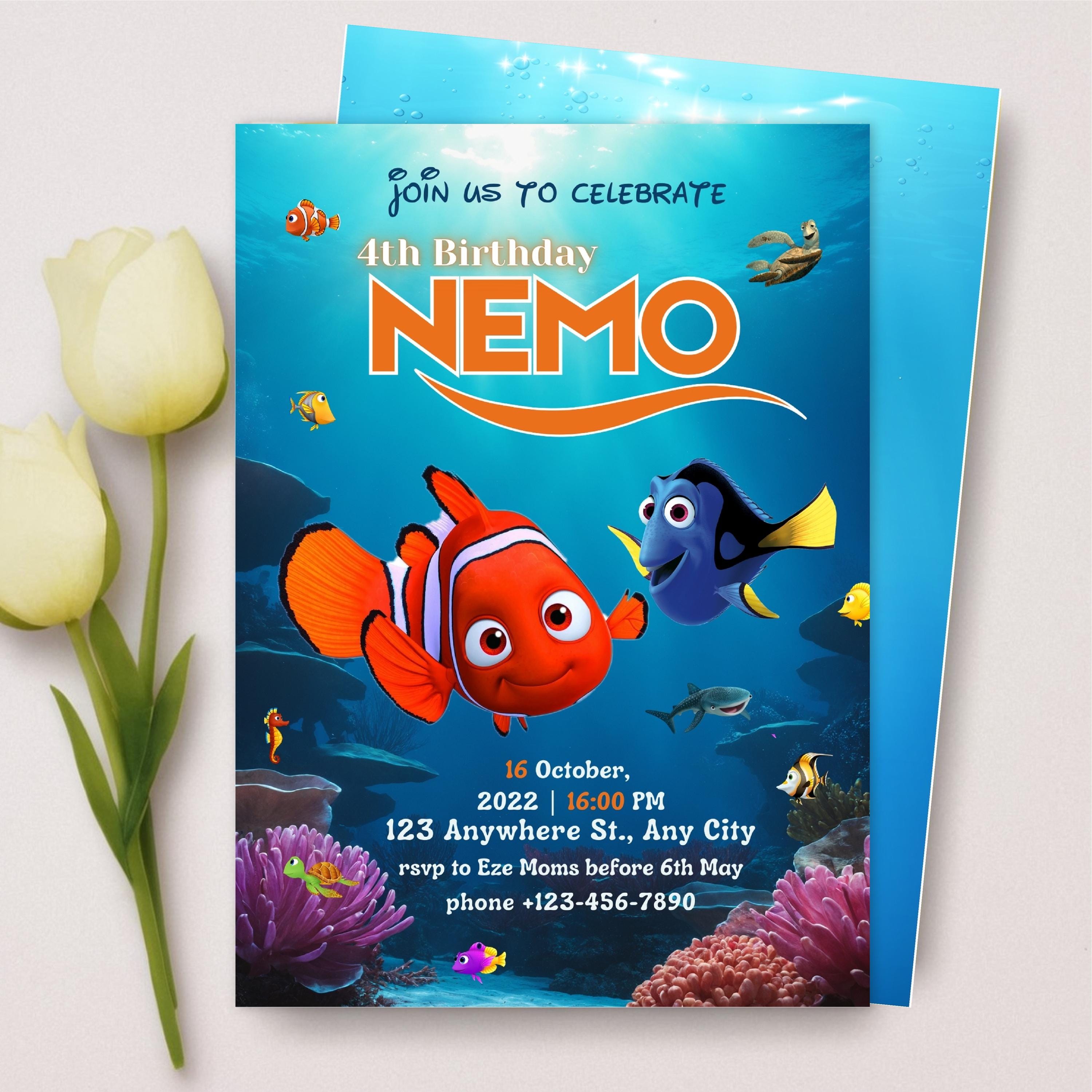 Finding Nemo Birthday Invitation Party Nemo Invitation Birthday Dory ...