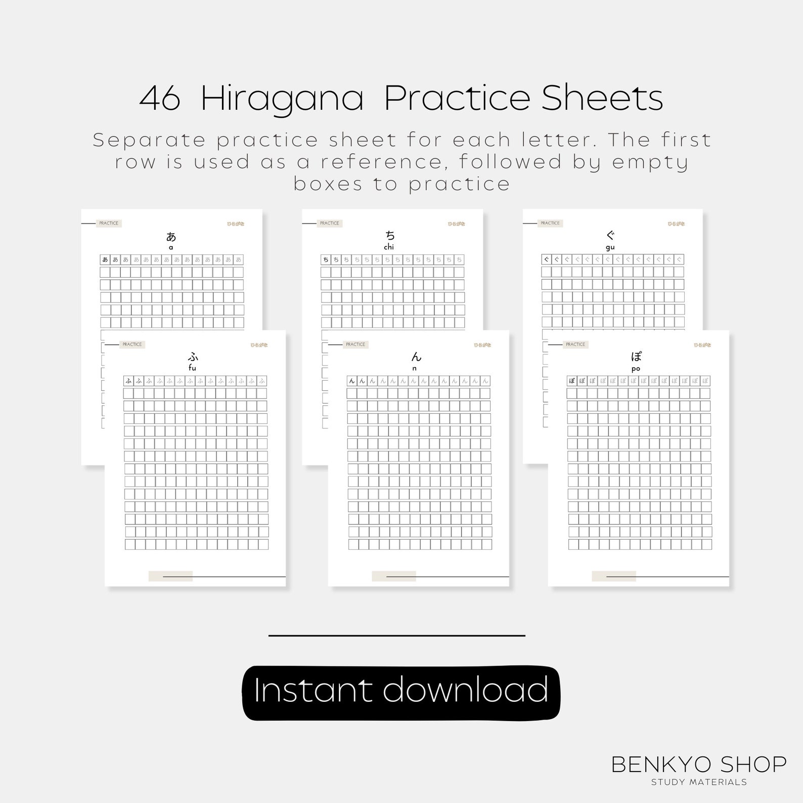 Japenese Hiragana Writing Practice, Bundle, Learn Japanese, Printable ...