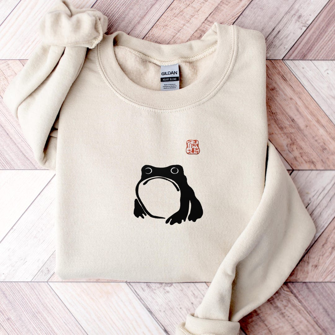 Matsumoto Hoji Unimpressed Frog Embroidered Sweatshirt, Japanese Frog ...