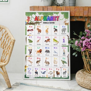 Animals Alphabet Poster Educational Wall Art Classroom Decor Bedroom ...