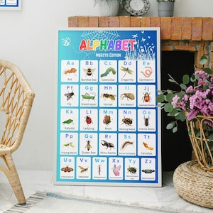 Insects Alphabet Poster Educational Wall Art Classroom Decor Bedroom ...