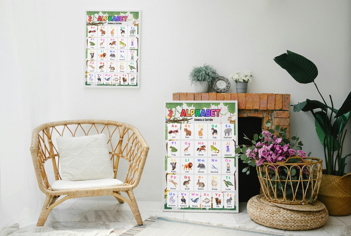 Animals Alphabet Poster Educational Wall Art Classroom Decor Bedroom ...