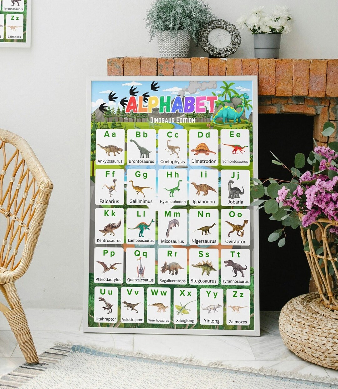 Dinosaur Alphabet Poster Educational Wall Art Classroom Decor Bedroom ...