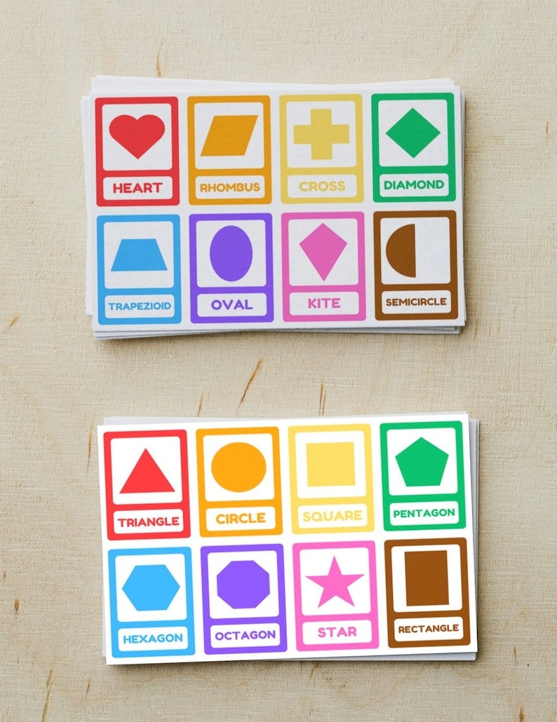 20 Rainbow Shapes Flash Card Geometric Flash Cards Montessori Materials ...
