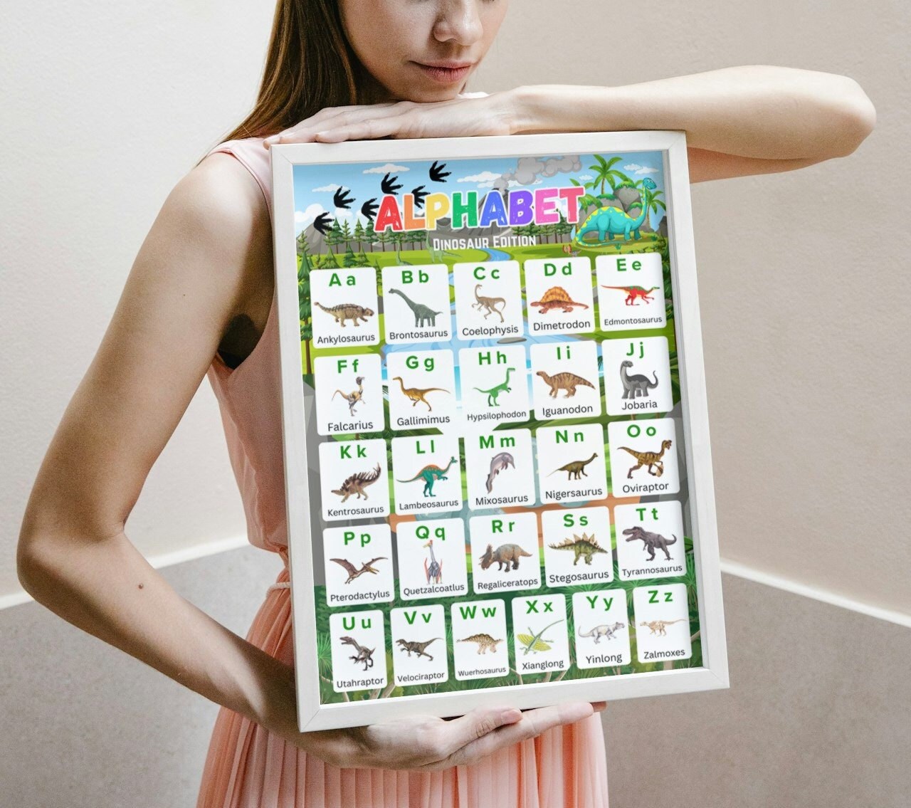 Dinosaur Alphabet Poster Educational Wall Art Classroom Decor Bedroom ...