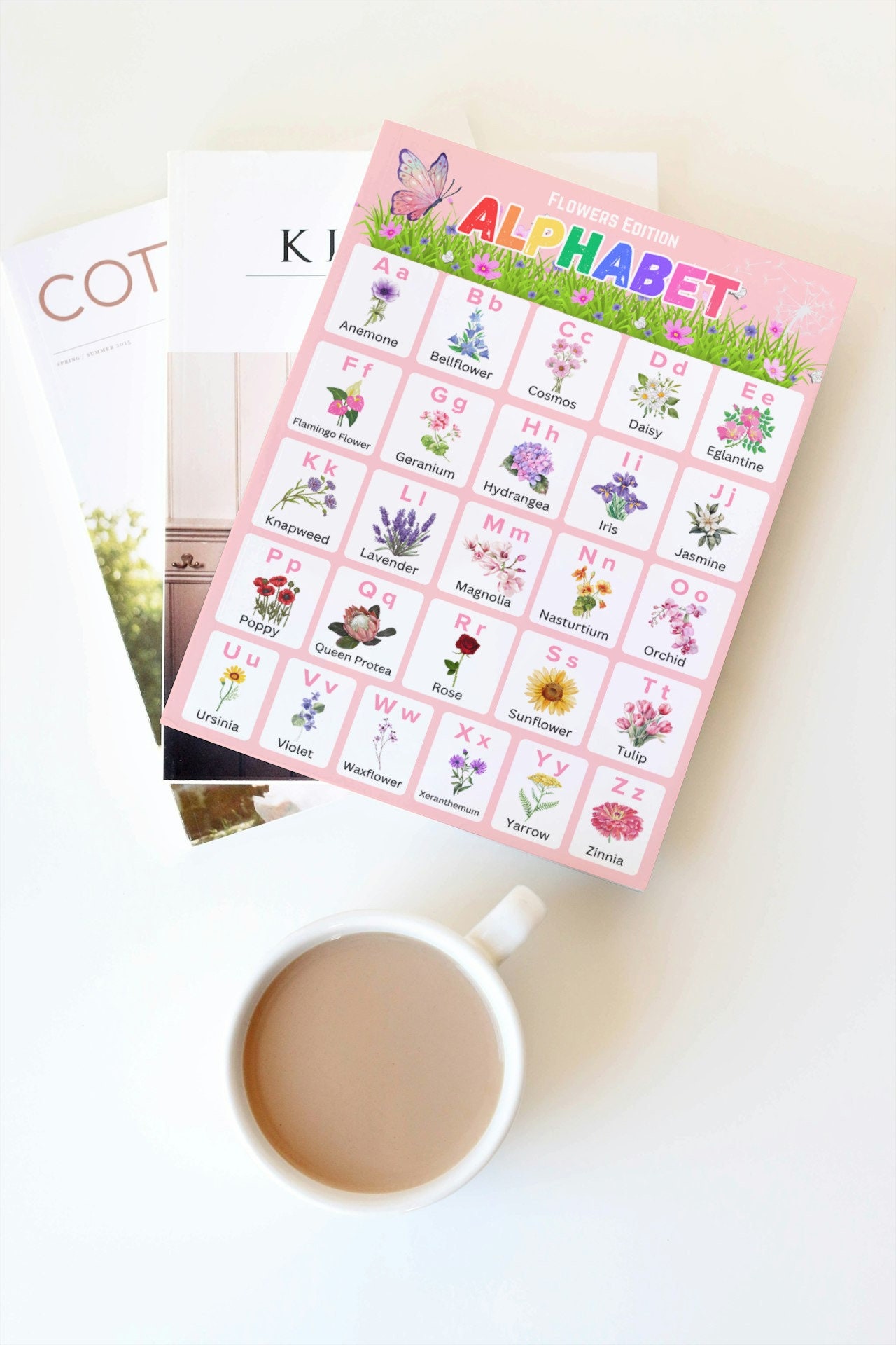 Flowers Alphabet Poster Educational Wall Art Classroom Decor Bedroom ...