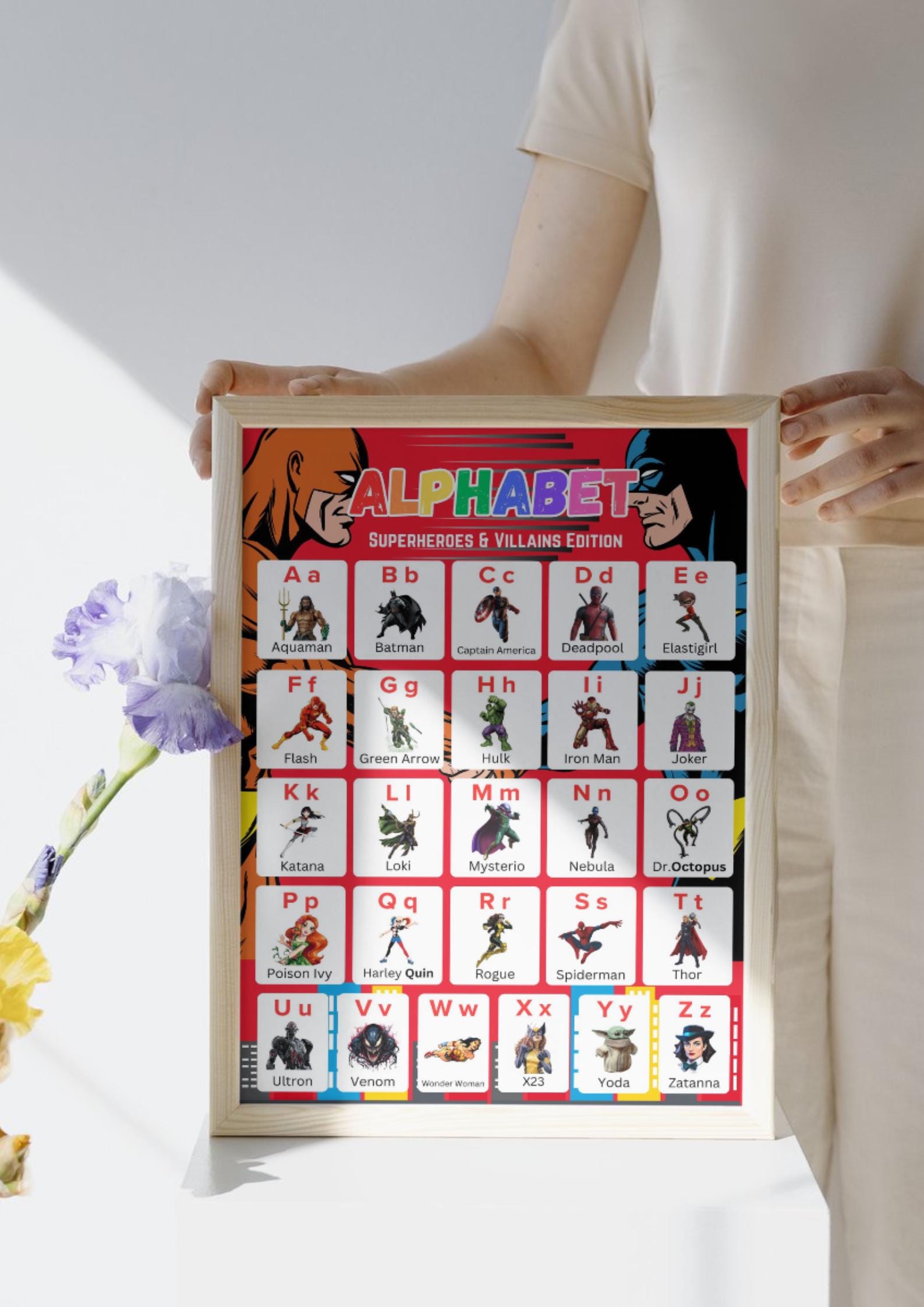 Superheroes and Villains Alphabet Poster Educational Wall Art Classroom ...