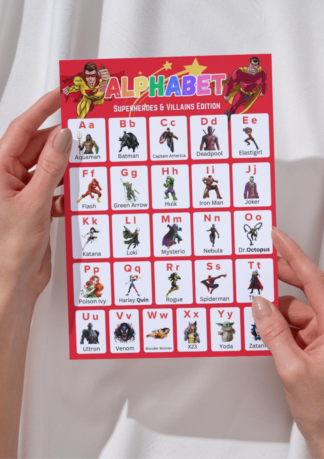 Superheroes and Villains Alphabet Poster Educational Wall Art Classroom ...