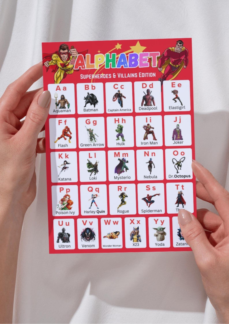 Superheroes and Villains Alphabet Poster Educational Wall Art Classroom ...