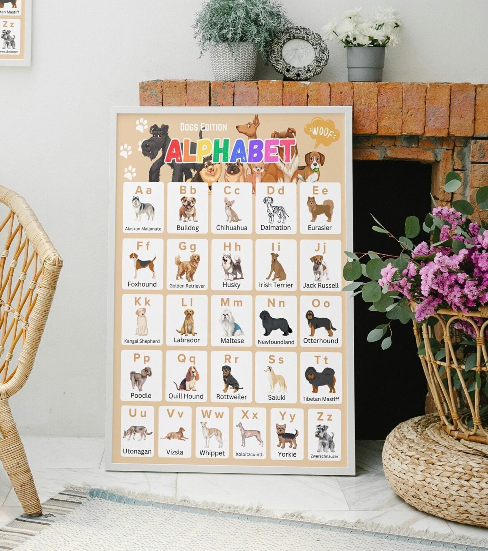 Dogs Alphabet Poster Educational Wall Art Classroom Decor Bedroom Decor ...
