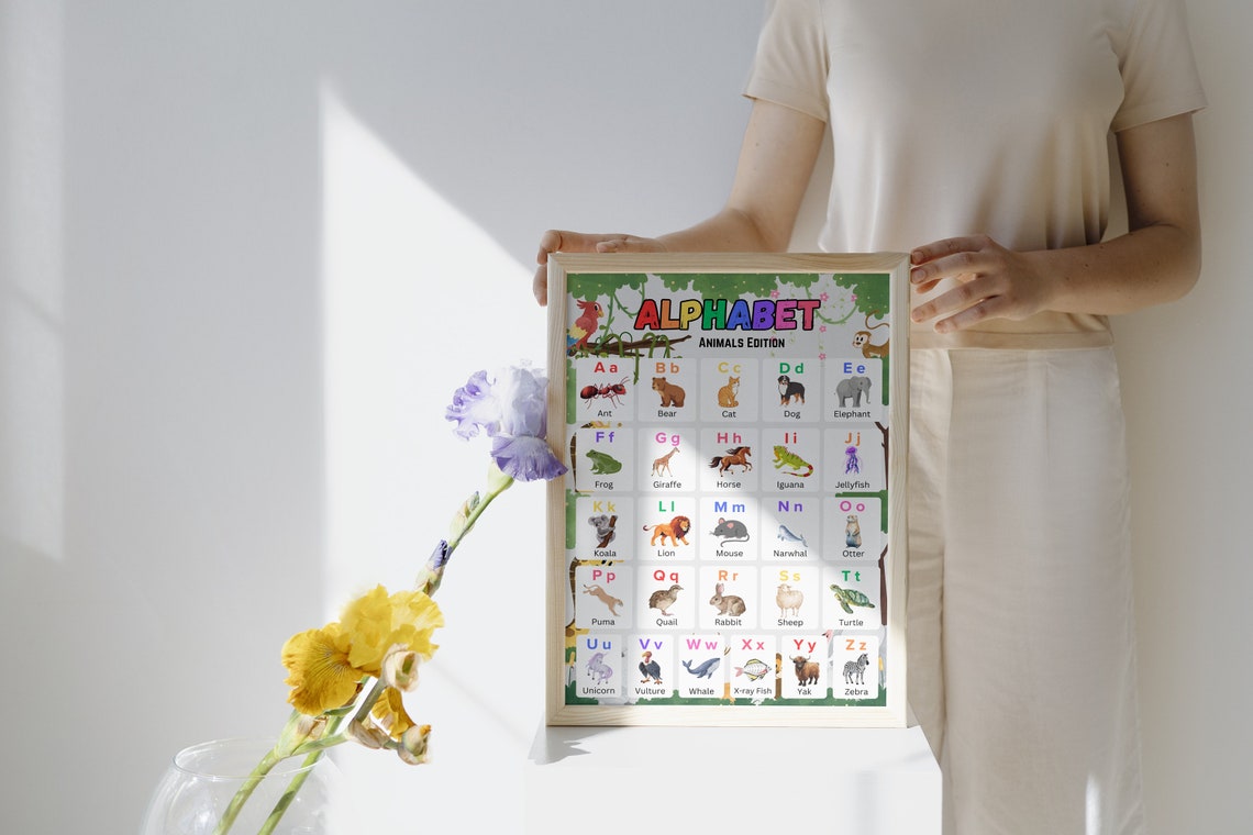 Animals Alphabet Poster Educational Wall Art Classroom Decor Bedroom ...