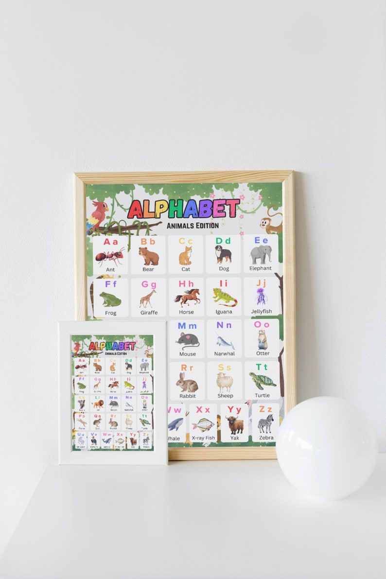 Animals Alphabet Poster Educational Wall Art Classroom Decor Bedroom ...